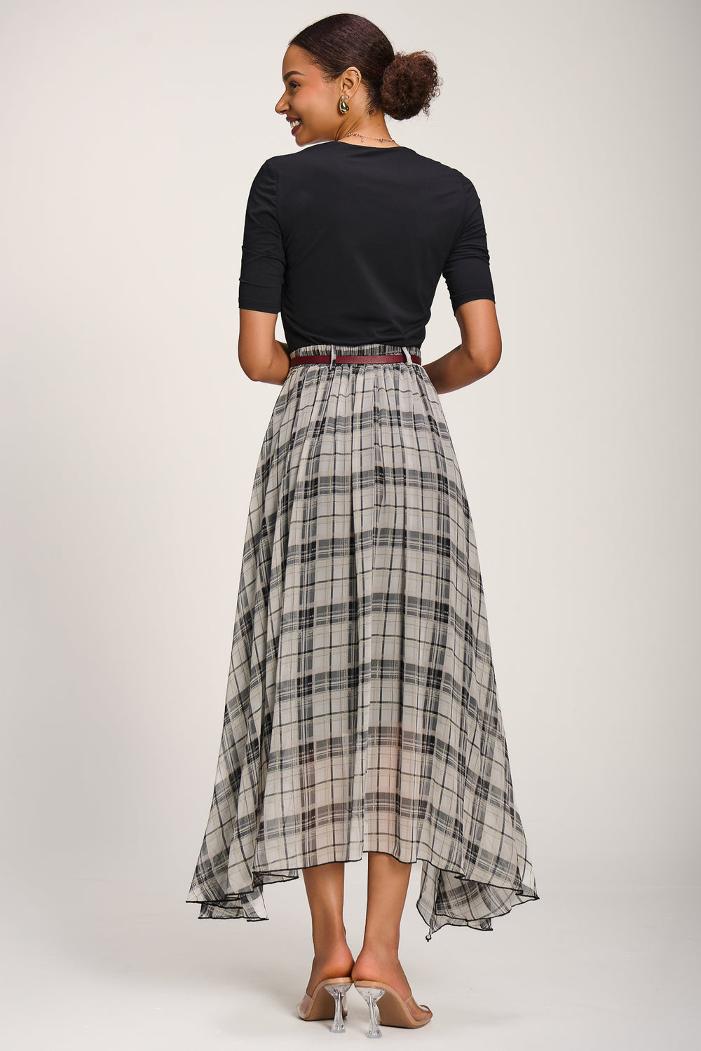 Asymmetric Frill Chiffon Maxi Skirt , Black Check – Jolie Moi Wholesale